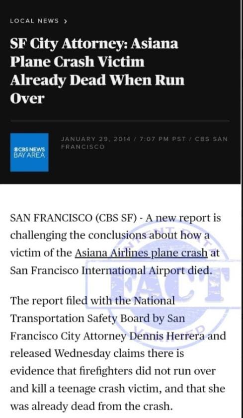 Claims About the Crash of "Asiana Airlines Flight 214"
