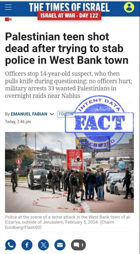 Israeli forces shot and killed innocent Wadee Olayyan? : Fact