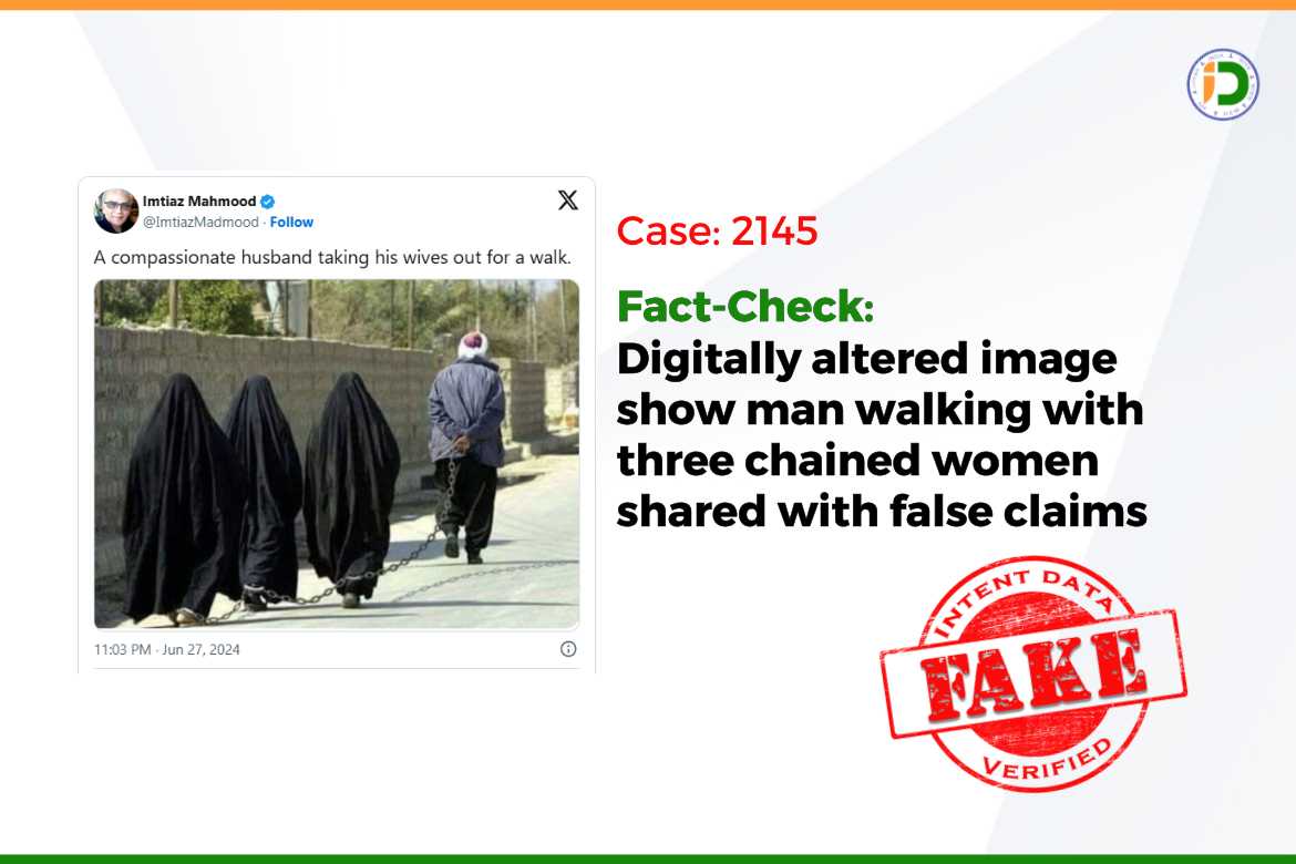 Fact-Check: Digitally altered image show man walking with three chained women shared with false ...