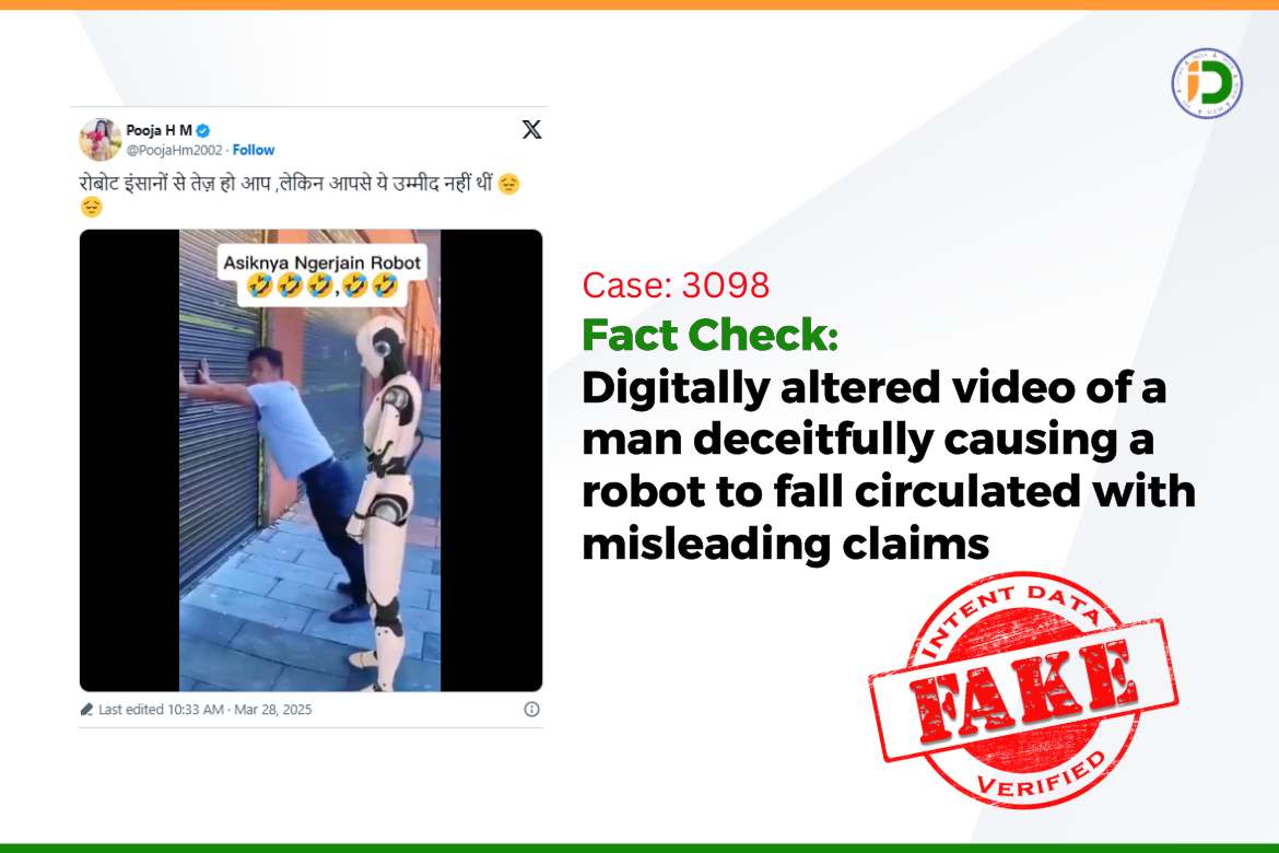 Fact Check: Digitally altered video of a man deceitfully causing a robot to fall circulated with ...